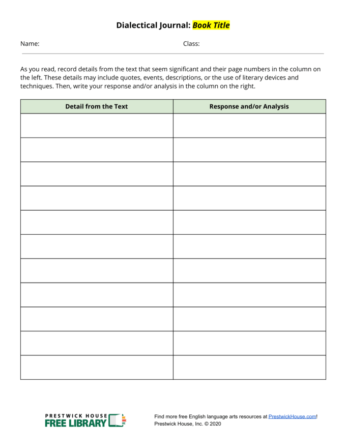 Dialectical Journal Template Google Docs